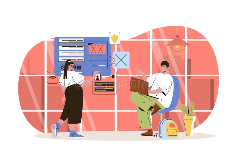 Programming Software Web Concept Woman Coding Code Stock Vector