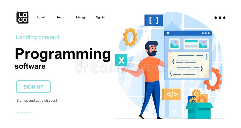 Programming Software Web Concept. Developer Creates Interface of ...