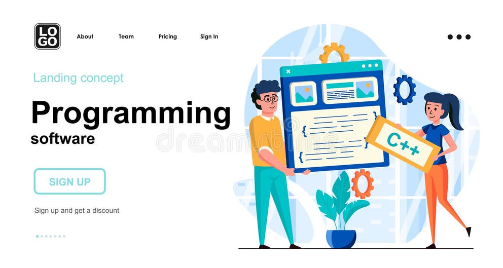 Programming Software Web Concept. Team Programmers Creates Software ...