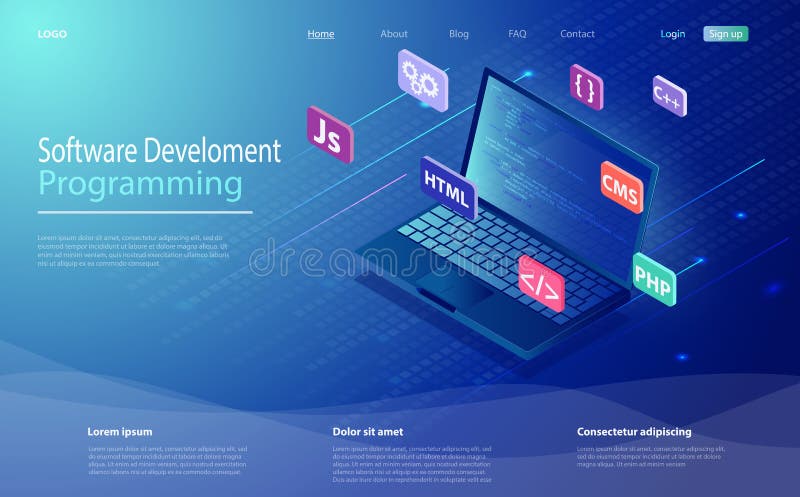 Programming, Software, Web Development Concept Isometric Icon, Laptop ...