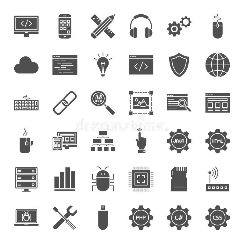Development Web Glyphs Icons Stock Vector - Illustration of link, cloud ...