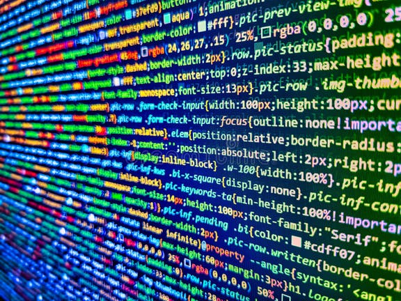 Programming Text on Dark Screen. Web Development Code: CSS/less Styles ...