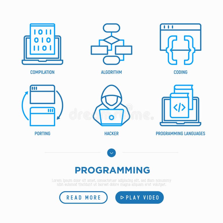 Programming Thin Line Icons Set: Coding, Algorithm, Porting, Compilation, Hacker, Programming ...