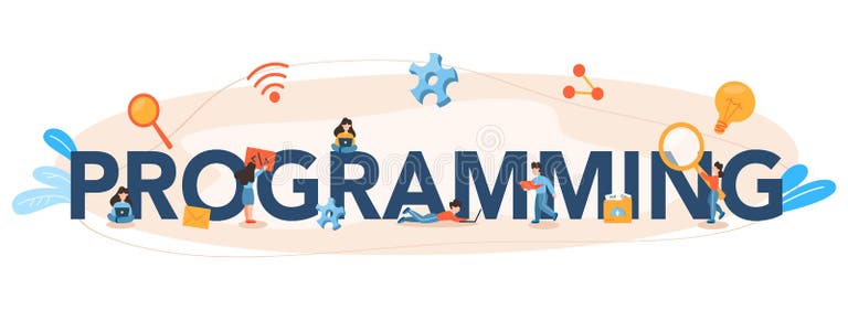 Programming Typographic Header. Idea of Working on the Computer Stock ...