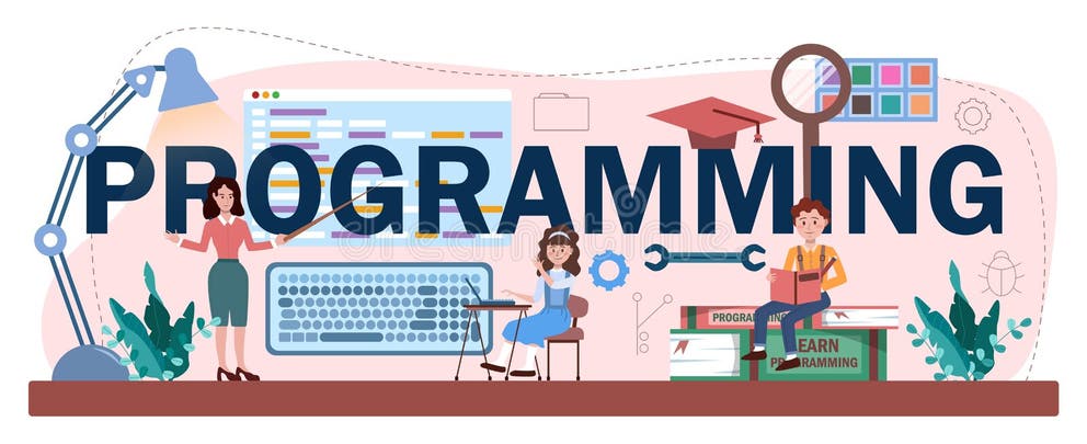 Programming Typographic Header. Students Learn Computer Science Stock ...