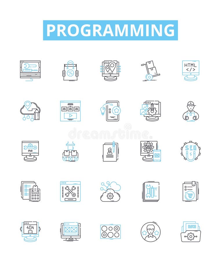 Programming Vector Line Icons Set Programming Coding Scripting Coding Language Algorithm