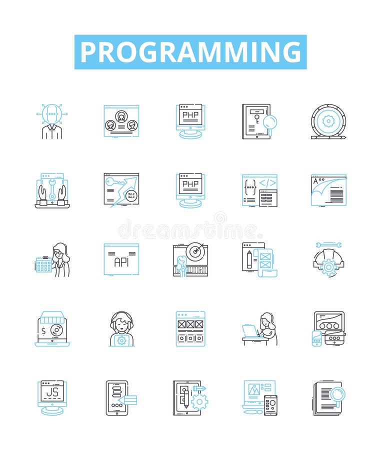 Programming Vector Line Icons Set Programming Coding Scripting