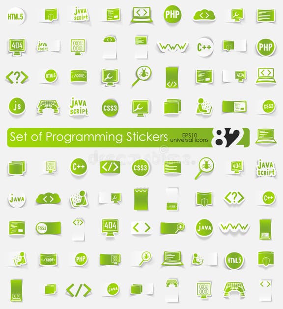Set of Programming Stickers Stock Vector - Illustration of computer ...