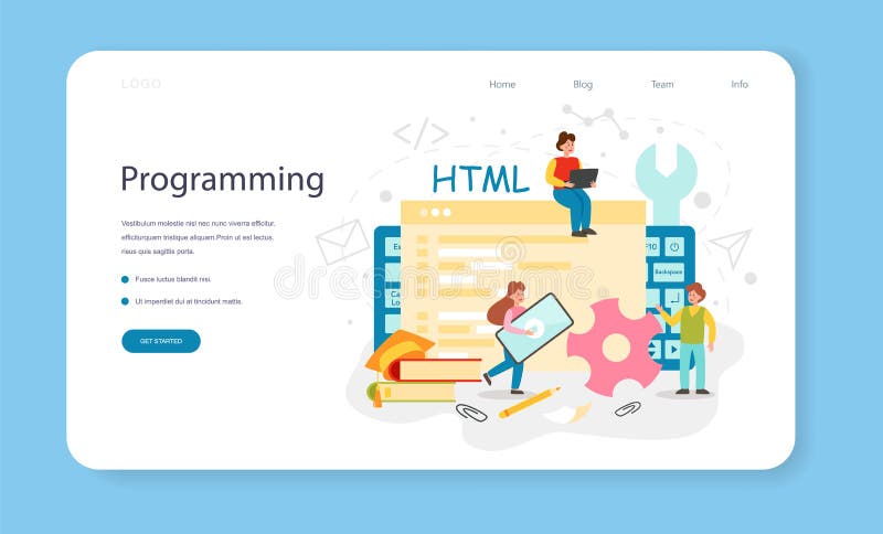 Web Programming Web Banner Or Landing Page Coding Testing Stock Vector Illustration Of
