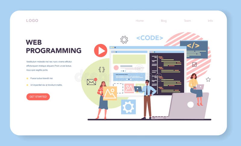 Programming Web Banner Or Landing Page Set Idea Of Coding Testing