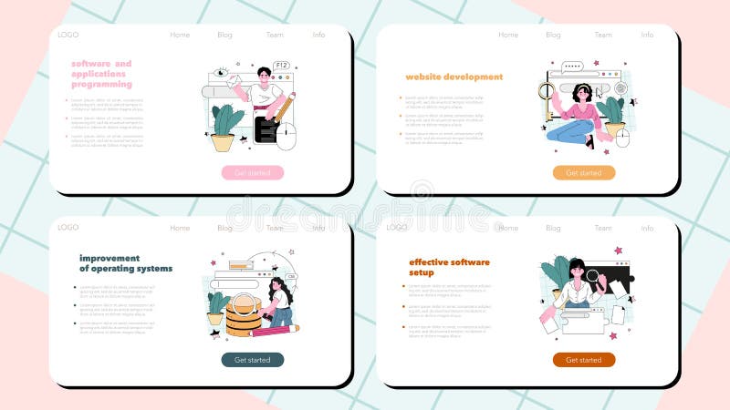 Programming Web Banner Or Landing Page Set Coding Testing Stock Vector Illustration Of