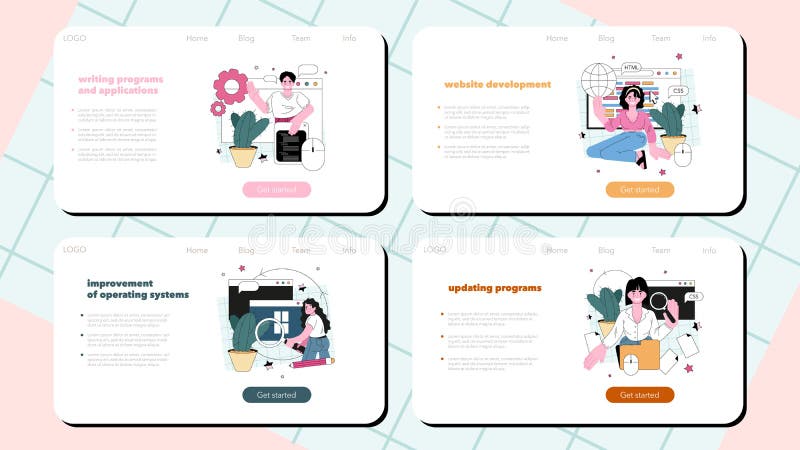 Programming Web Banner Or Landing Page Set Idea Of Coding Testing Stock Illustration 4778