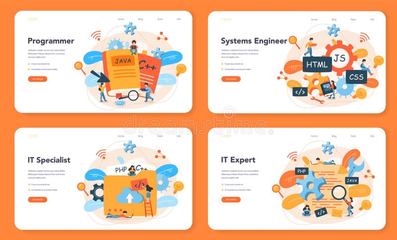 Programming Web Banner or Landing Page Set. Idea of Working Stock Vector - Illustration of ...