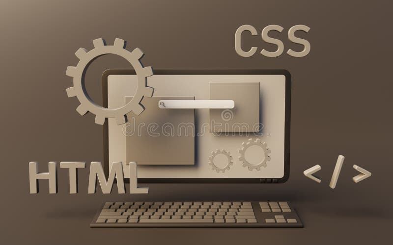 Programming Web Pages With Html And Css Code On A Desktop Computer Stock Illustration
