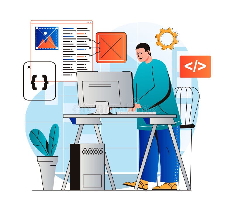 Programming Working Concept in Modern Flat Design. Stock Vector ...