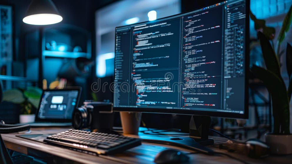 The Programming Workstation Setup.AI Generated Image Stock Photo - Image of electronic, computer ...