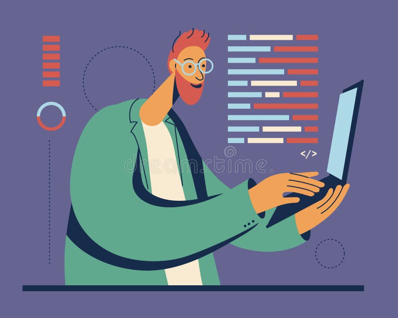 Programmist Worker Characters Creating Program Code. Young Man Working ...