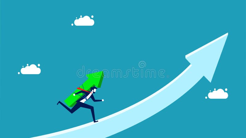 Progresivo Y Creciente. Empresario Progresista Corriendo Sobre Flechas ...