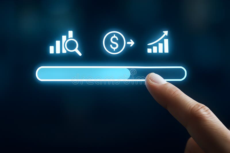 Progress Bar Loading Business Growth and Financial Success with Finger ...