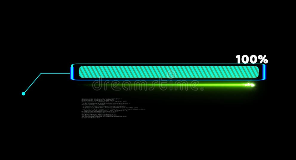 Progress Bar Loading Graphic with Neon Lights on Black Background Stock ...