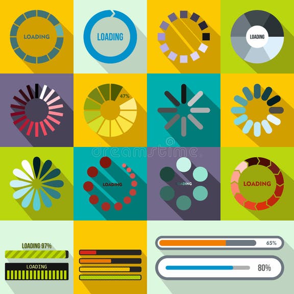 Progress Bar and Loading Icons Set, Flat Style Stock Vector ...