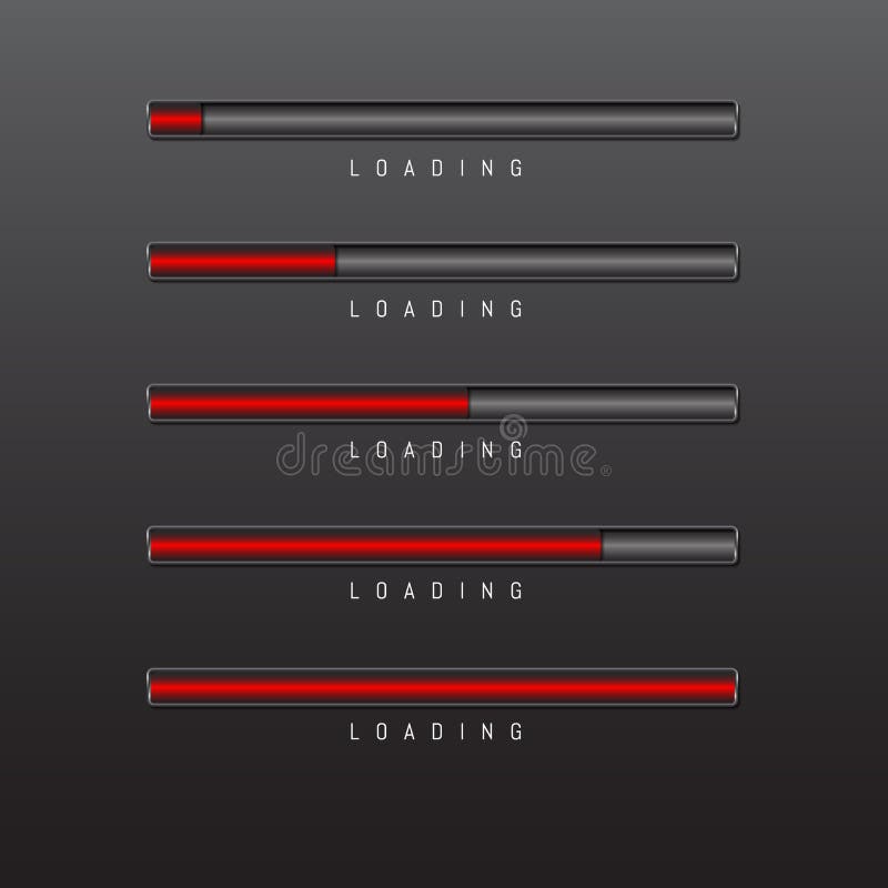 Progress Bar and Loading Red Color on Black Background Vector Stock ...
