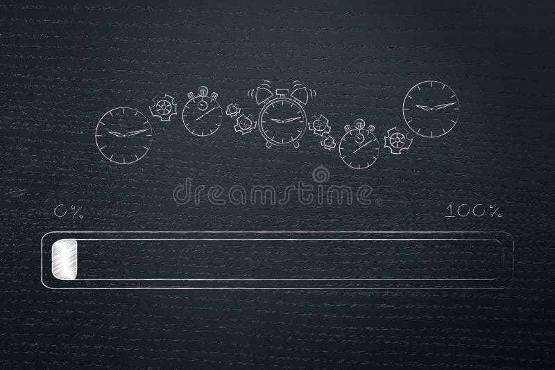 Progress Bar with Process Being Slow or Just Begun and Line of Clocks ...