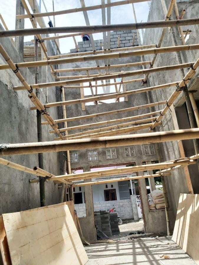 Progress of Building a House, Using a Bamboo Frame Stock Photo - Image ...