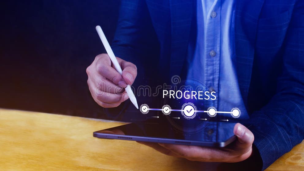 Progress Concept, Touching To Tick Correct Mark in Checklist with ...