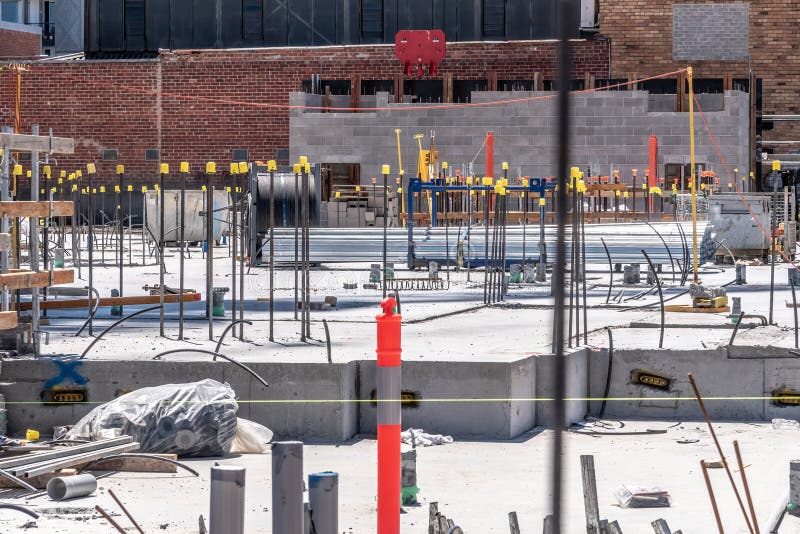 An in-progress Construction Site Showing Concrete Slabs with ...