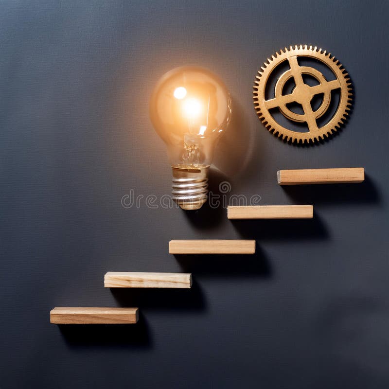 Progress and Development, Featuring Symbols Like a Staircase, Gears ...