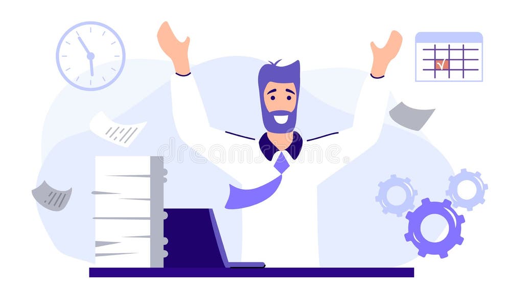 Progress Development Happy Man Completed Task and Triumphing Stock Vector - Illustration of ...