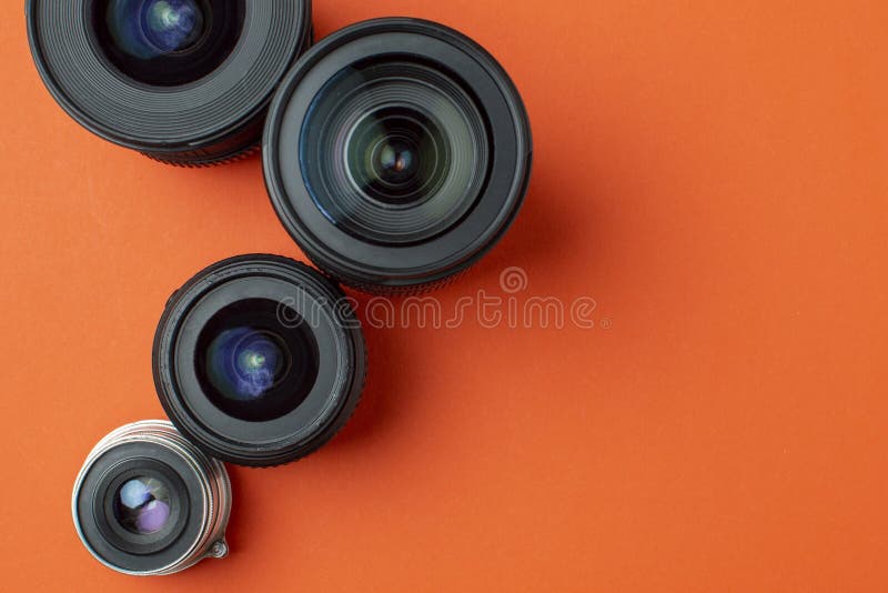 Progress of Different Photo Lenses on a Colored Background, a Set of ...
