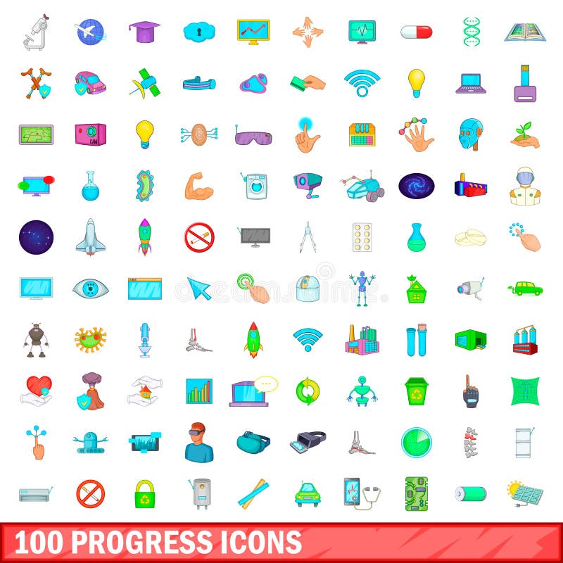 100 Progress Icons Set, Cartoon Style Stock Vector - Illustration of ...