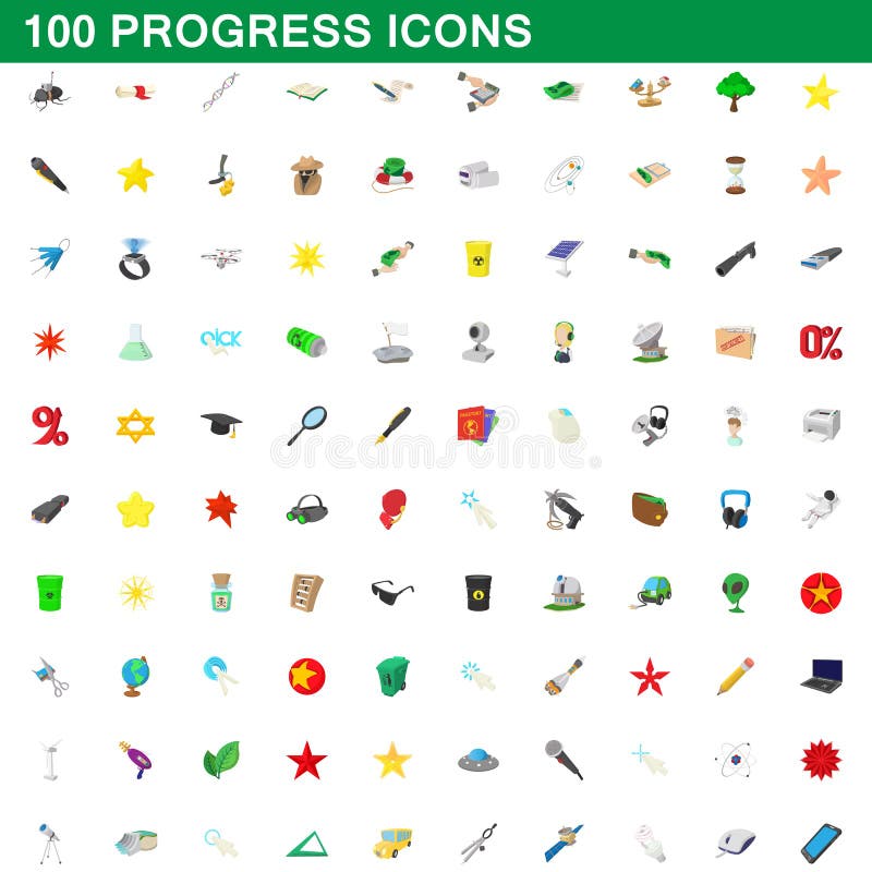 100 Progress Icons Set, Cartoon Style Stock Vector - Illustration of ...