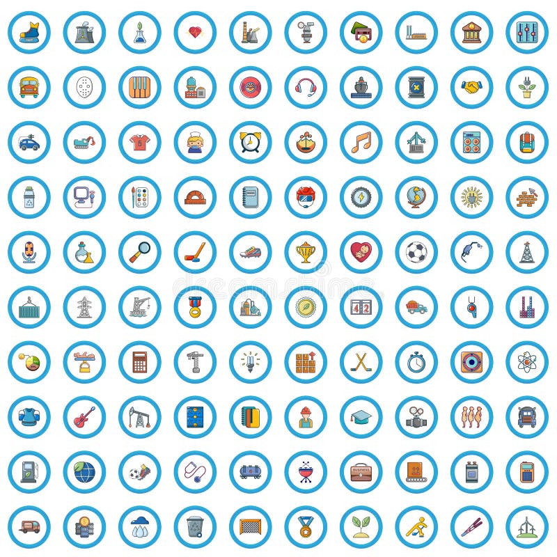 100 Progress Icons Set, Cartoon Style Stock Vector - Illustration of ...