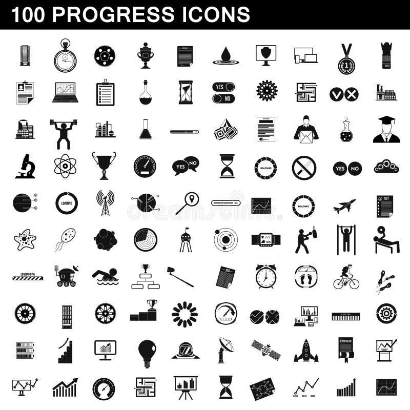 100 Progress Icons Set, Simple Style Stock Vector - Illustration of ...
