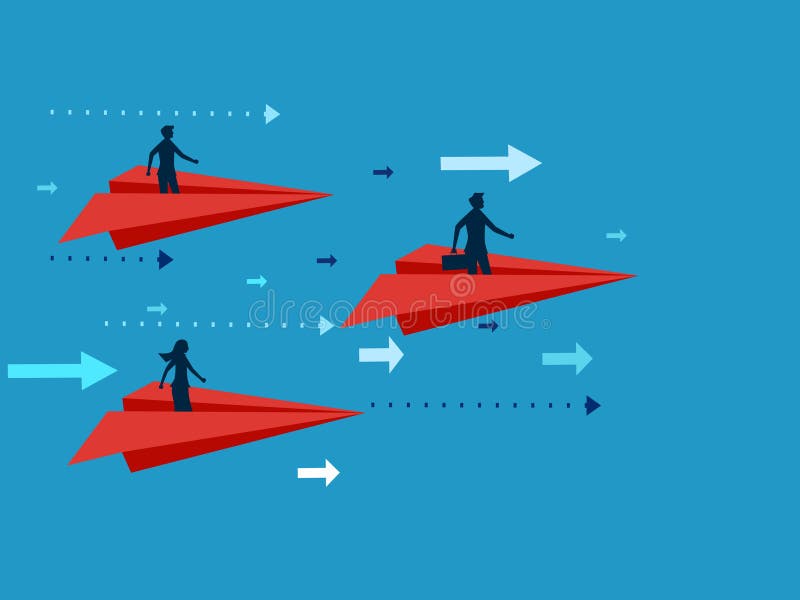 Progress Leader. Businesswoman Flies Paper Plane in the Direction of ...