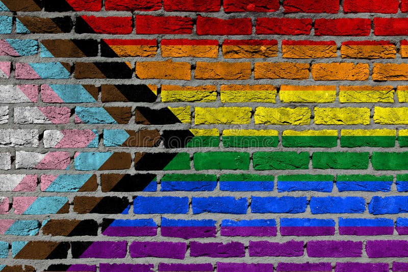 Progress LGBTQ Rainbow on a Brick Wall Stock Photo - Image of progress ...