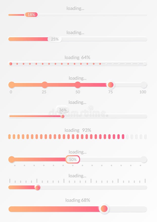 Progress Load Bar. Indicator of Status Download. Graphic Icons of Interface. Neon Buttons of ...