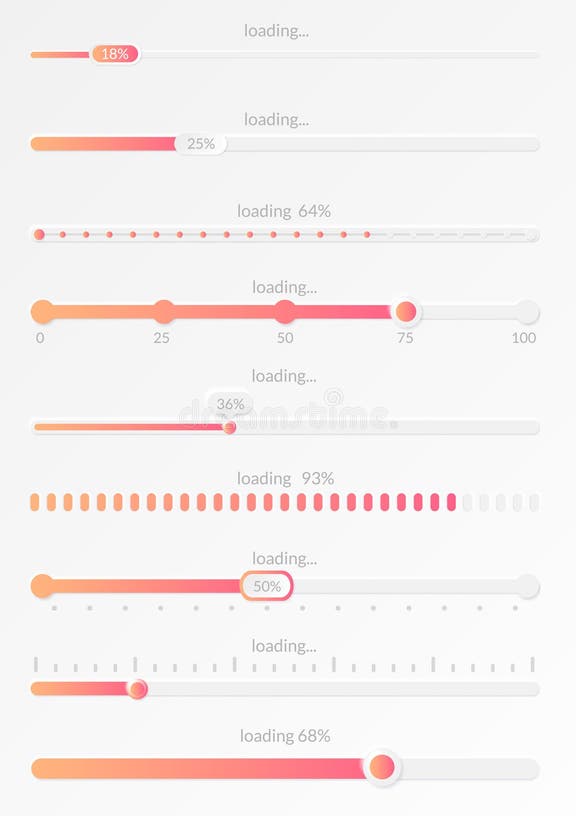 Progress Load Bar. Indicator of Status Download. Graphic Icons of Interface. Neon Buttons of ...