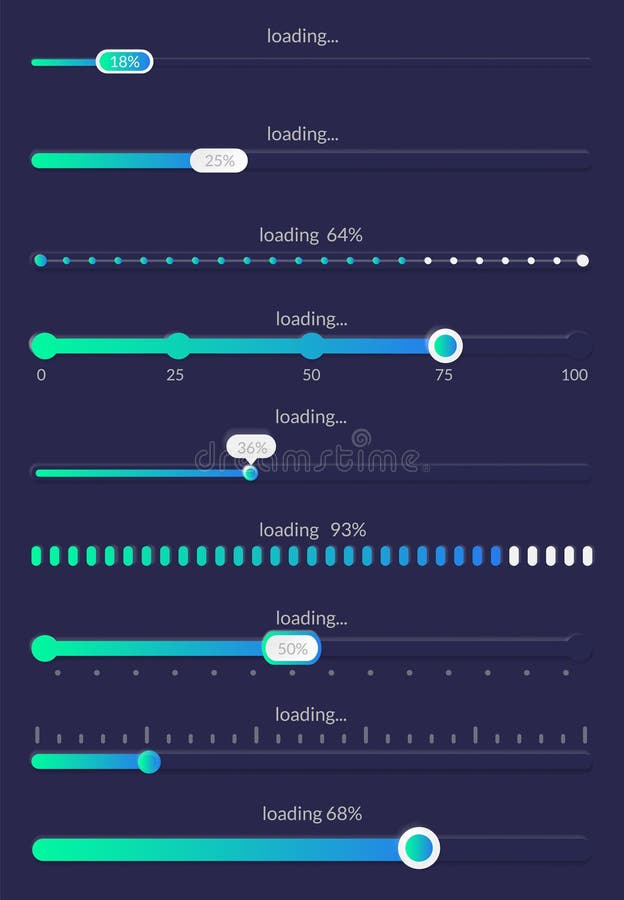 Progress Load Bar. Indicator of Status Download. Graphic Icons of Interface. Neon Buttons of ...