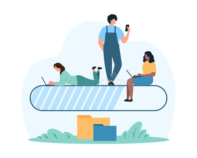 Progress Loading Bar, Digital Indicator, Tiny People Waiting To Upload ...