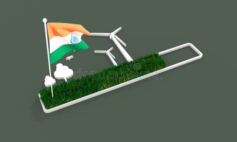 Progress or Loading Bar with Trees and Wind Turbine. Flag of India ...