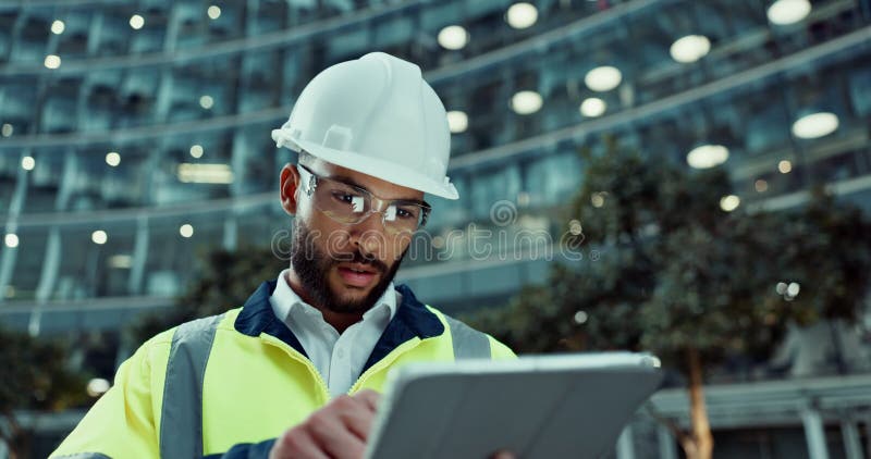 Check, Man or Architect on Tablet in City To Research for Engineering ...