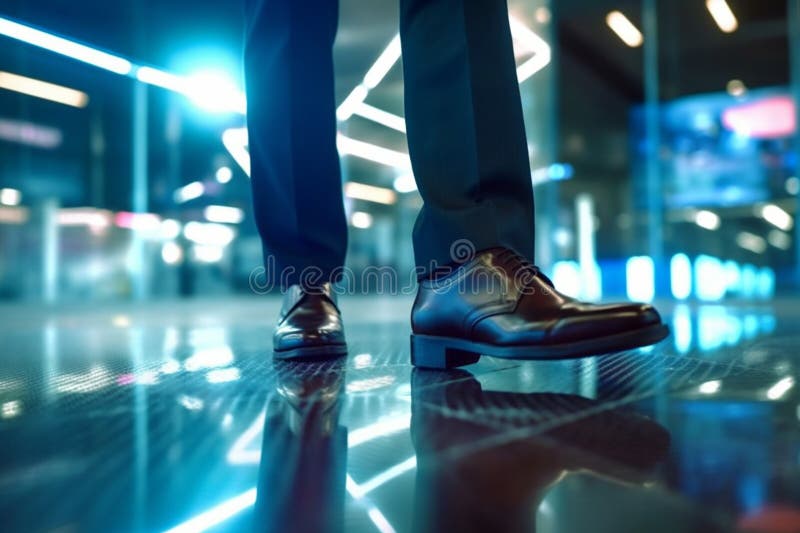 Progress in Motion, Businessman S Feet Move Forward into New Technology ...