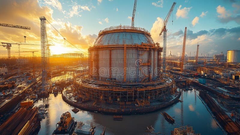Progress of a Nuclear Reactor Containment Dome in a Busy Construction ...