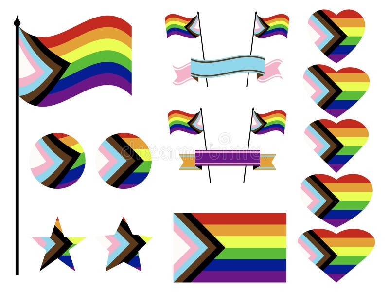 Progress Pride Flag Collection Of Symbols Hearts Stars And Circles