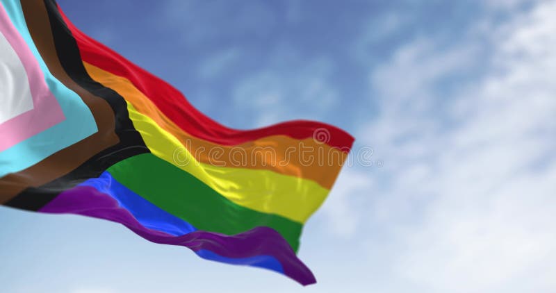 Progress Pride Flag Waving in the Wind on a Clear Day Stock Footage ...