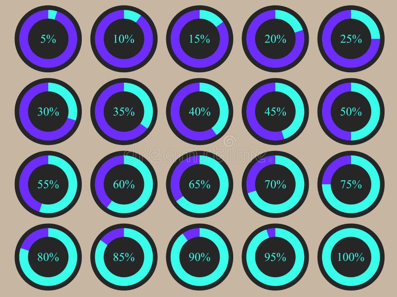 Progress Report Percentage Loader Icon Set. 5-100 Counter Stock Vector ...